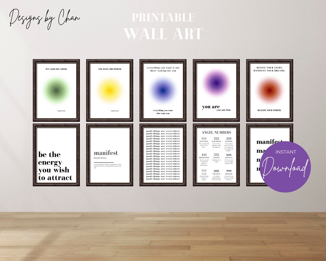 Manifest Wall Art Set of 10 PRINTABLES Retro Wall Decor Manifest Poster ...