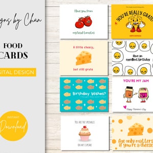 Funny Food Greeting Cards Set of 8 PRINTABLES Digital Card - Etsy
