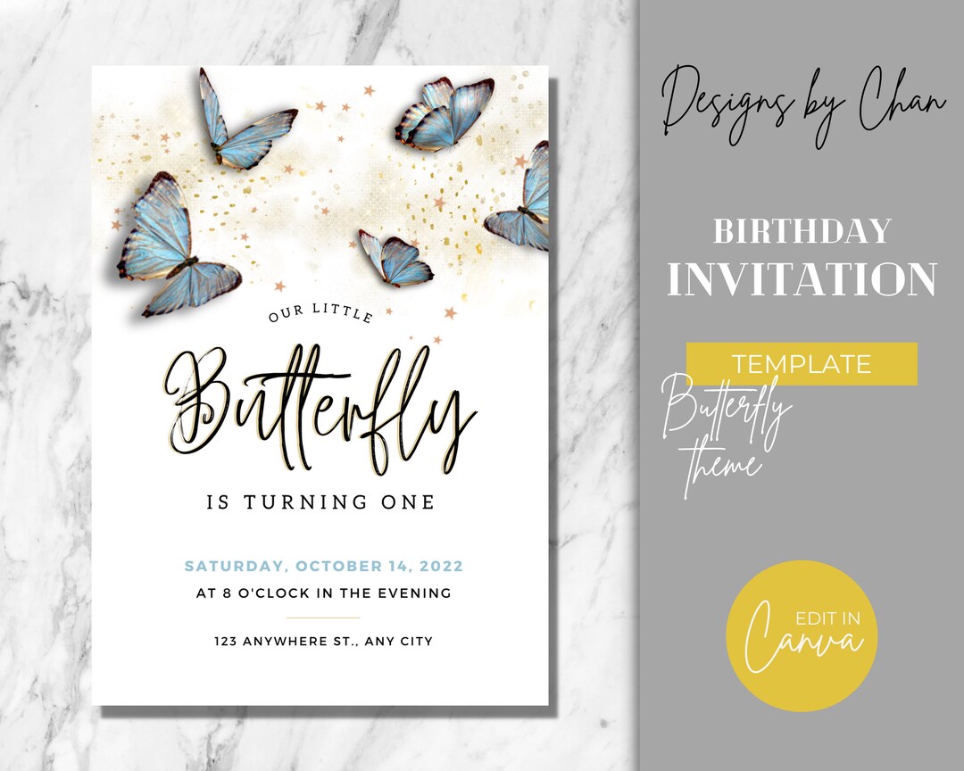Editable Gold Butterfly Party Invitation Template | Digital and ...