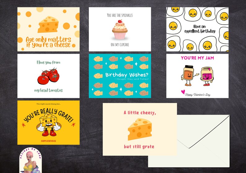 Funny Food Greeting Cards Set of 8 PRINTABLES Digital Card - Etsy
