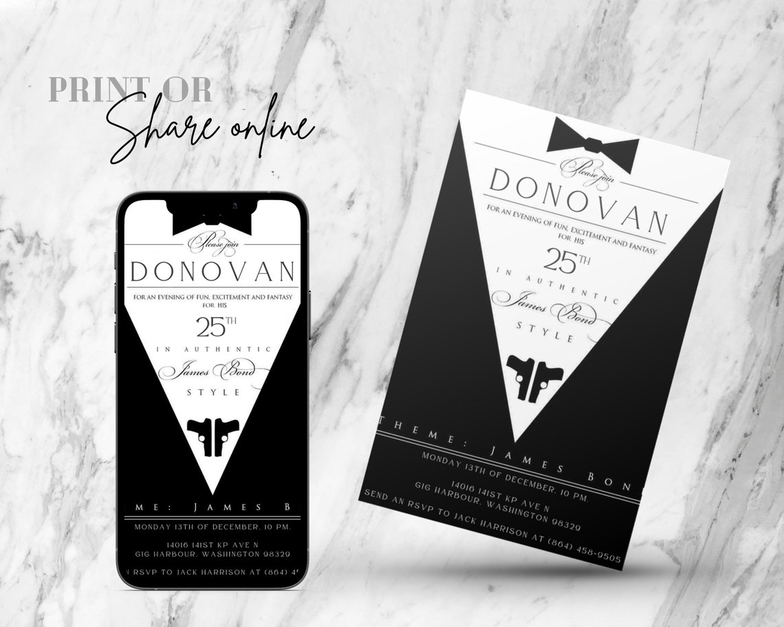 Editable James Bond 007 Party Invitation Template | Digital and ...
