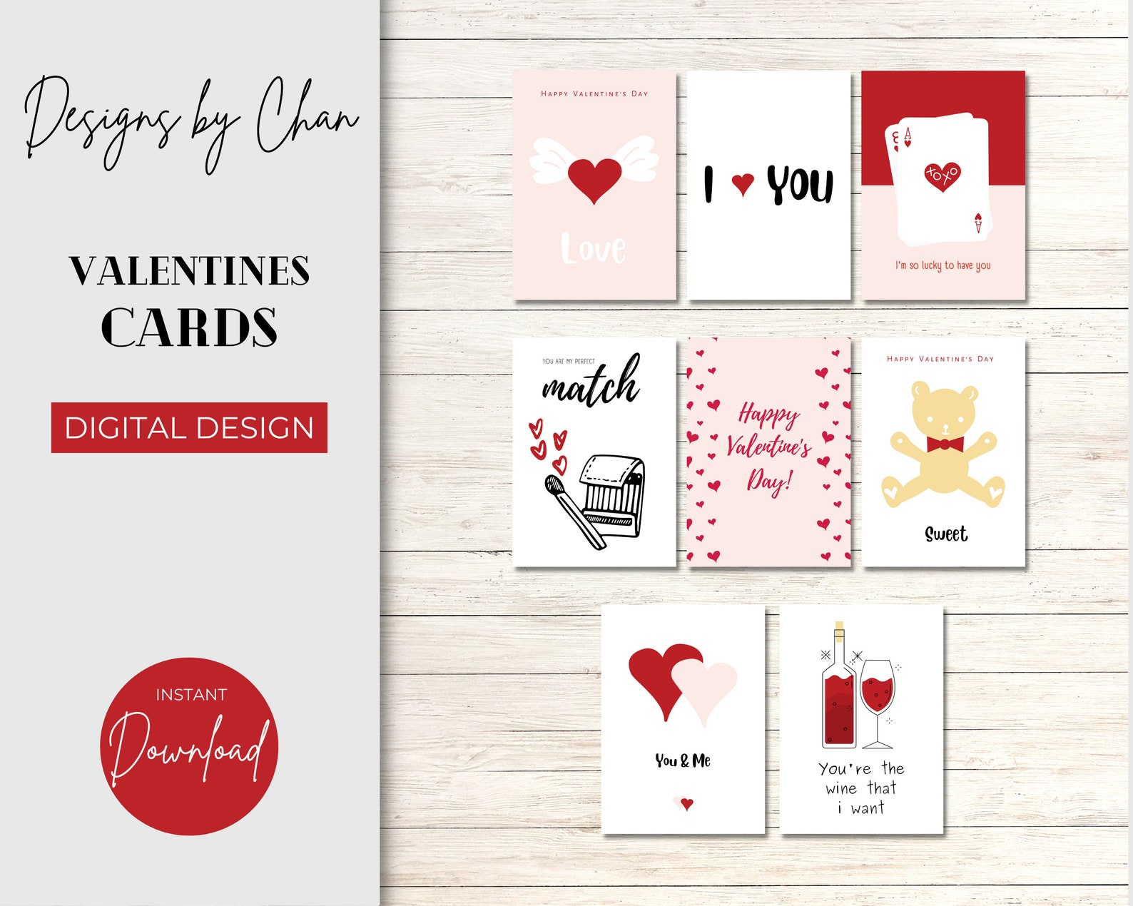 Valentines Day Cards Set of 8 PRINTABLES Digital Card Postcards ...