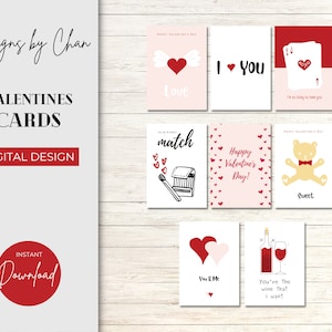 Valentines Day Cards Set of 8 PRINTABLES Digital Card Postcards ...