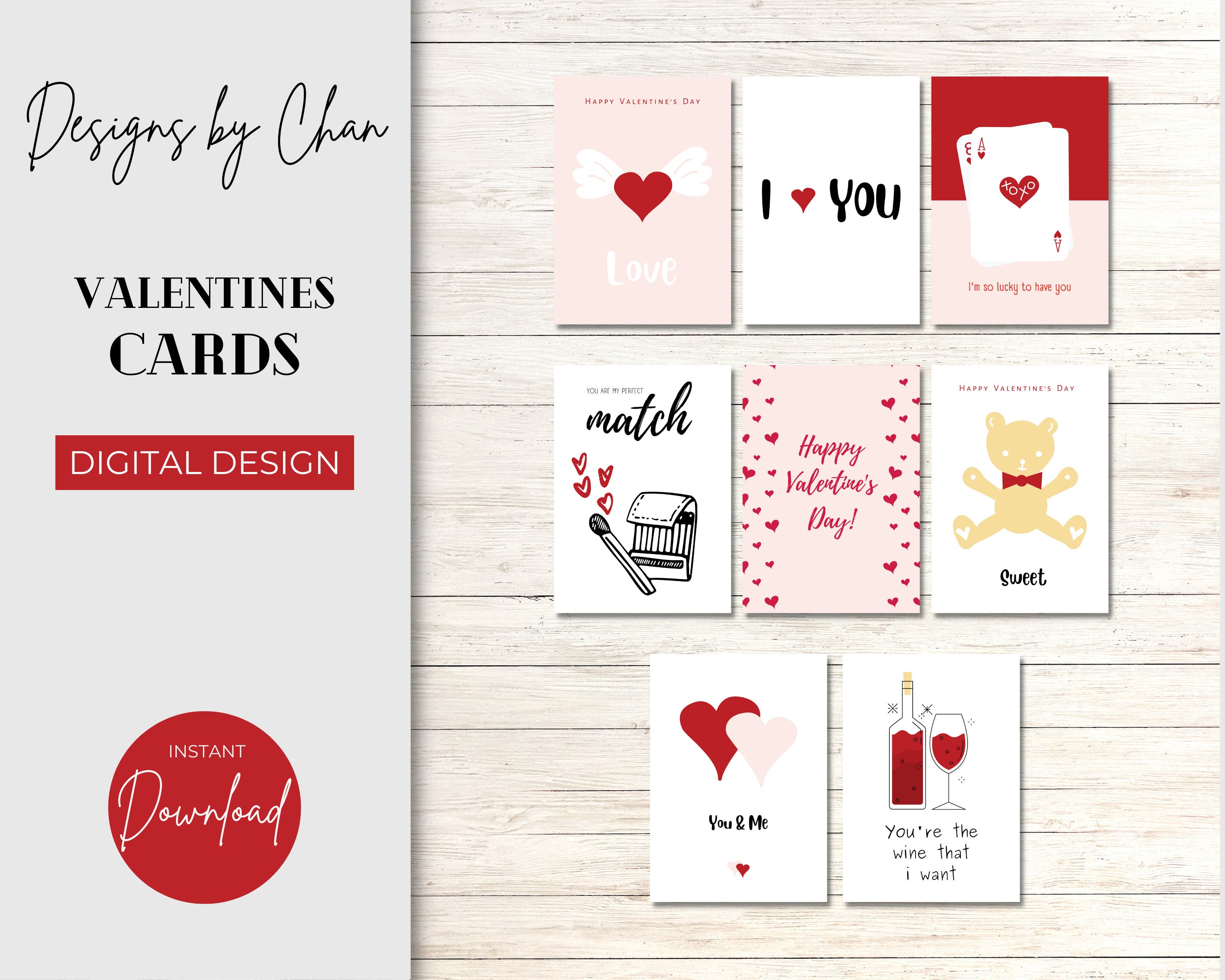 Valentines Day Cards Set of 8 PRINTABLES Digital Card Postcards ...