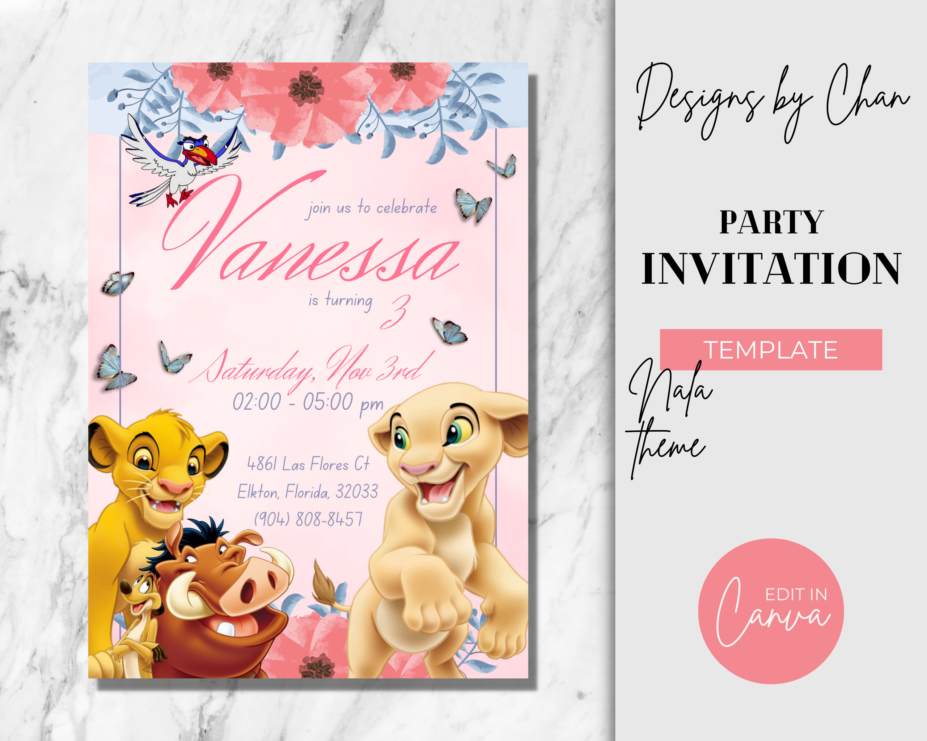 Editable Nala Birthday Invitation Template Digital and Printable Nala ...