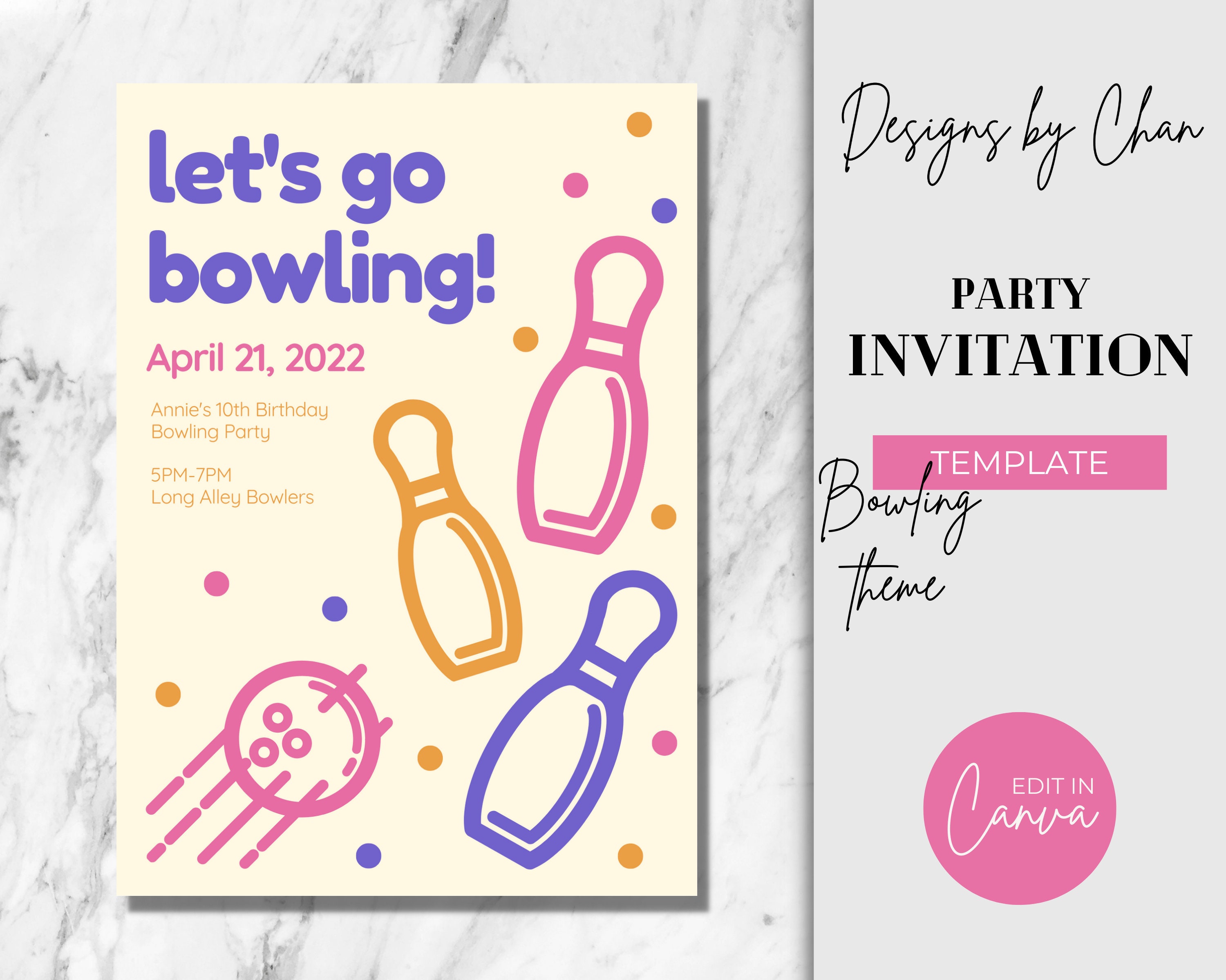 Editable Bowling Party Invitation Template Digital and Printable ...