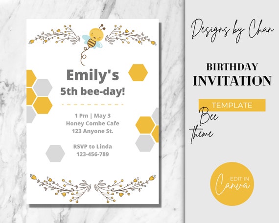 Editable Bee Party Invitation Template Digital and Printable | Etsy