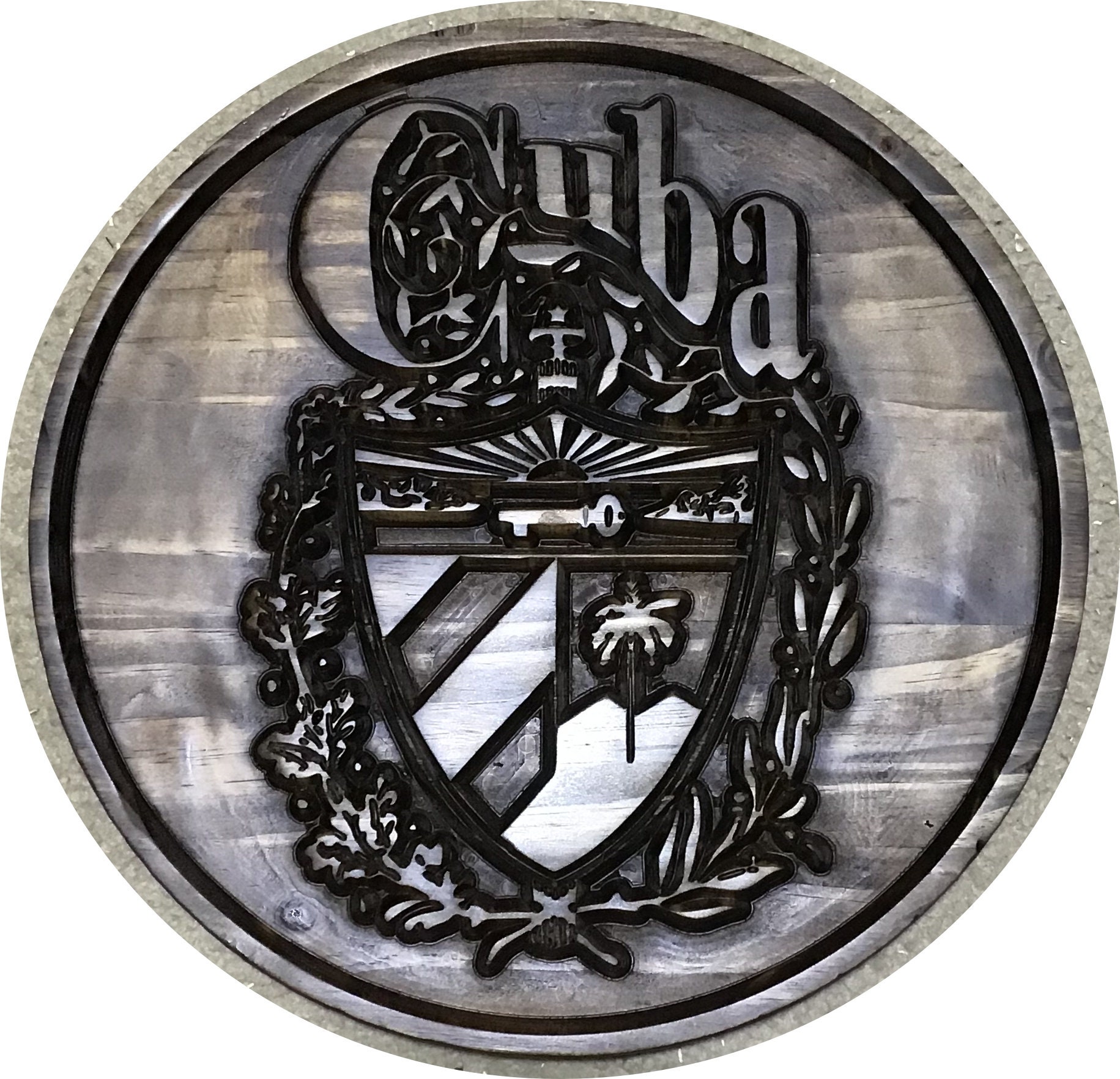 Cuba Door Plaque Caribbean Art Island Carving, Island Coat of Arms ...