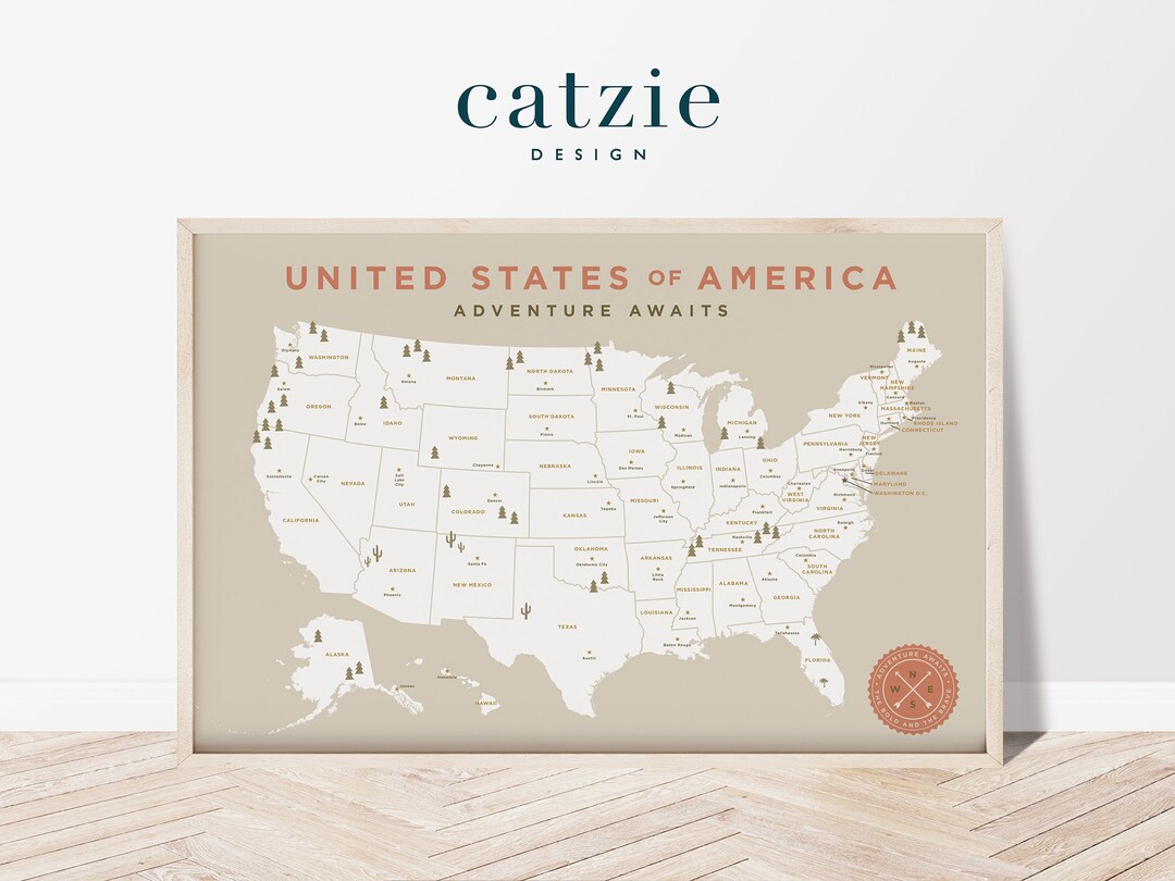 Printable Map of United States, Wall Art, Homeschool, Educational ...