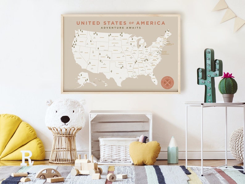 Printable Map of United States, Wall Art, Homeschool, Educational ...