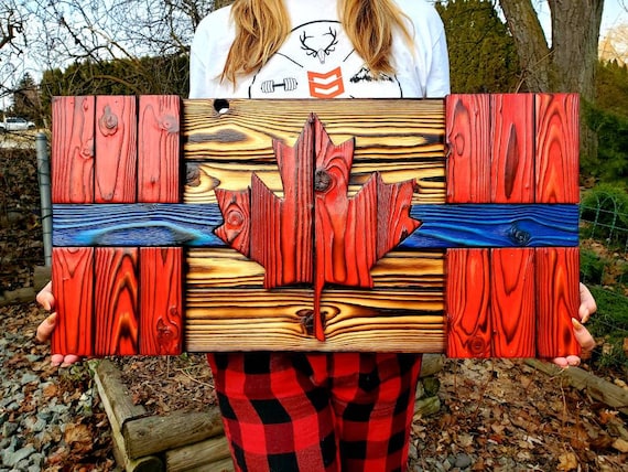 Red and Blue RCMP First Responders Canadian Wood Flag | Etsy