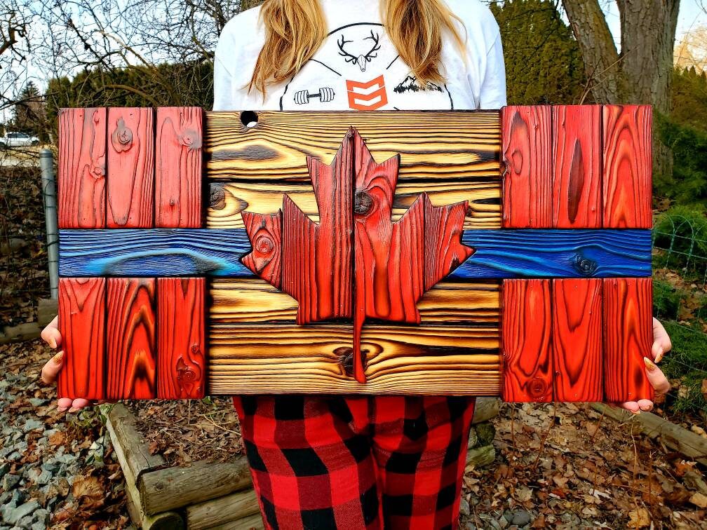 Red and Blue RCMP First Responders Canadian Wood Flag (28"x14") - Etsy ...