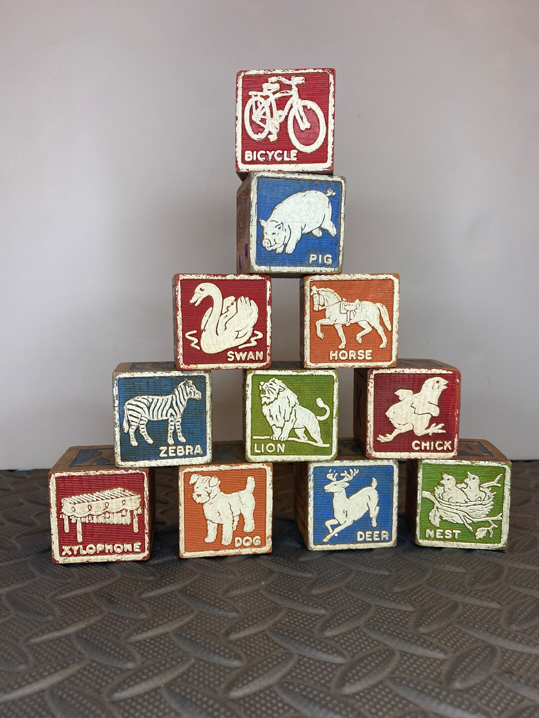 Wooden Alphabet/animal Blocks Vintage Antique Wooden Toy - Etsy