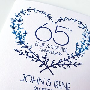 Personalised 65th Blue Sapphire Anniversary Card Sixty Five Years Special Couple Husband Wife ...