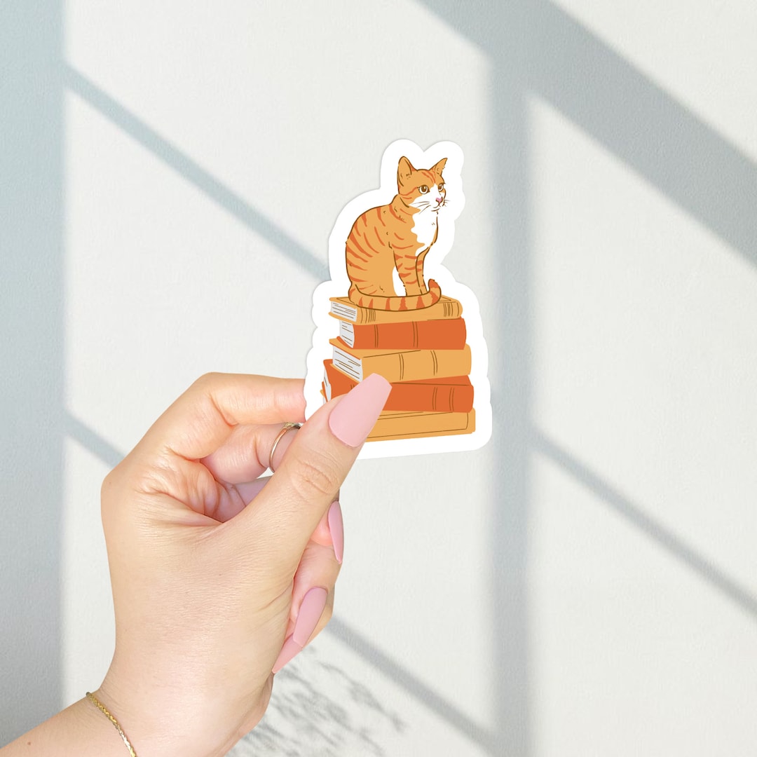 Orange Cat on Books Sticker Booktok Sticker Cat Sticker Romance Book ...