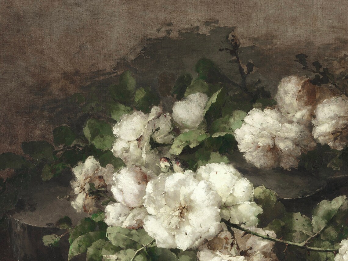 Printable Art | Vintage Floral Oil Painting Printable | White Roses ...
