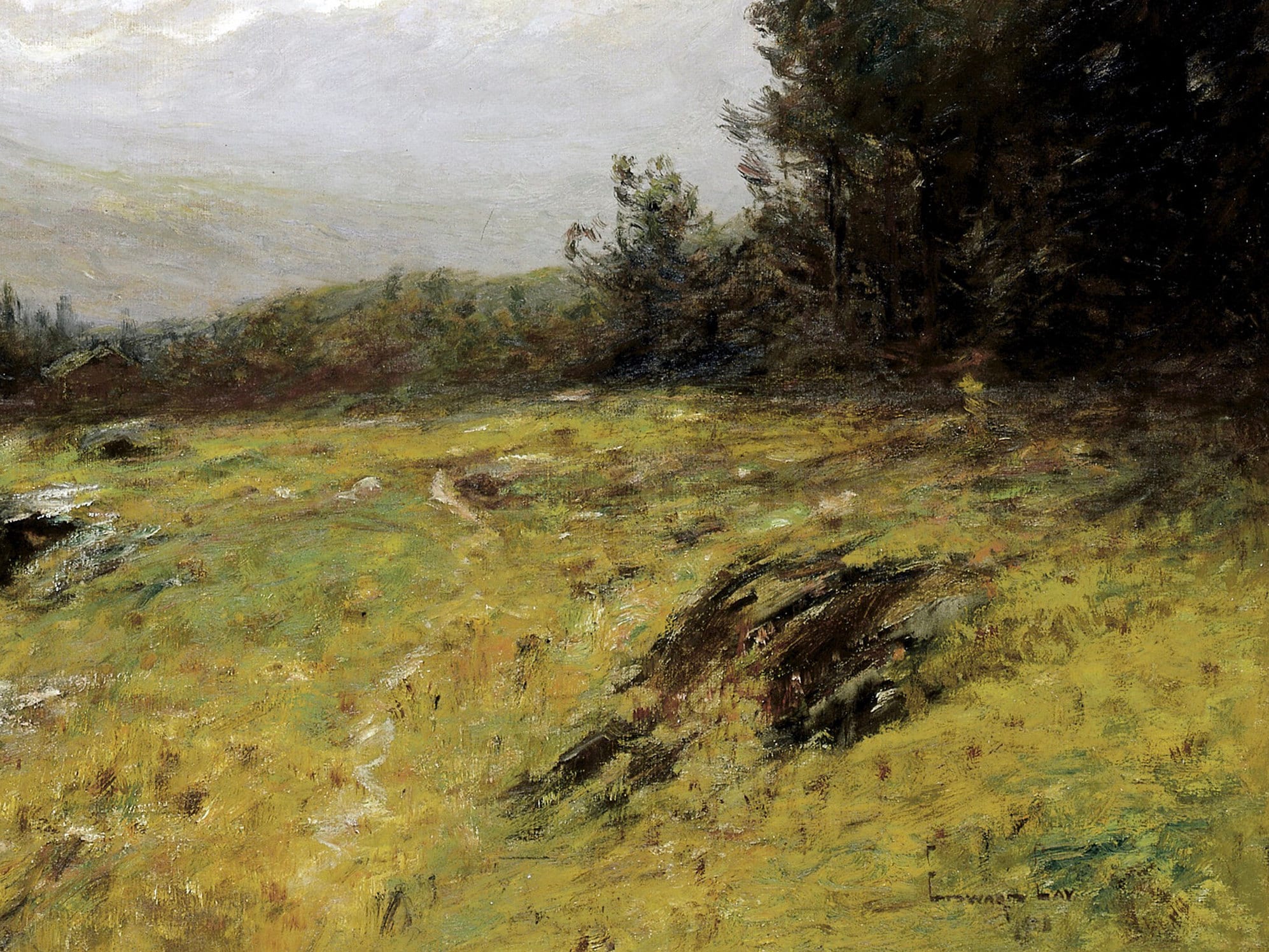 Printable Art | Vintage Green Landscape Painting With Trees & Mountains ...