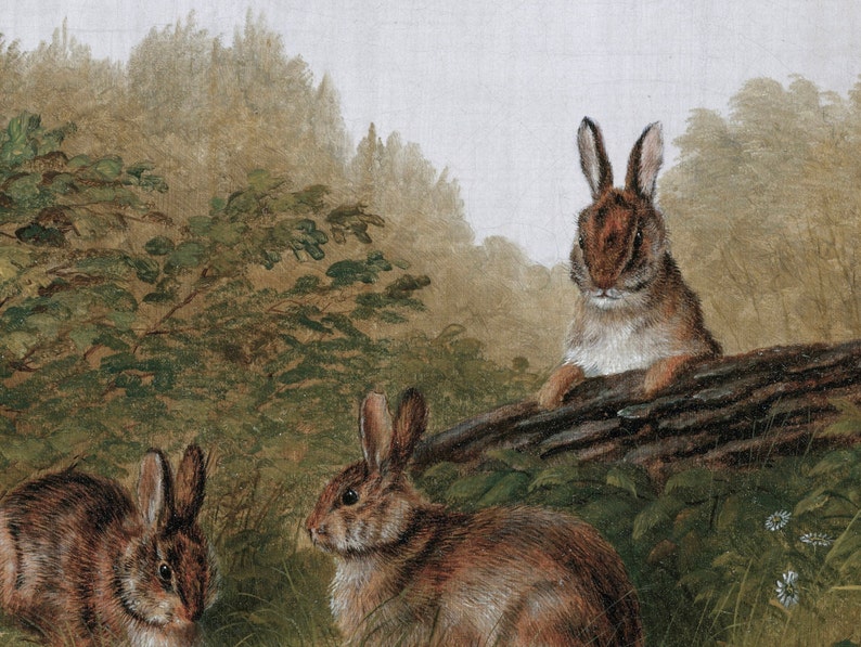 Printable Art Vintage Bunny Rabbit Landscape Drawing - Etsy