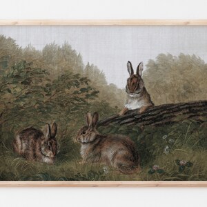 Printable Art | Vintage Bunny Rabbit Landscape Drawing | Easter Spring ...