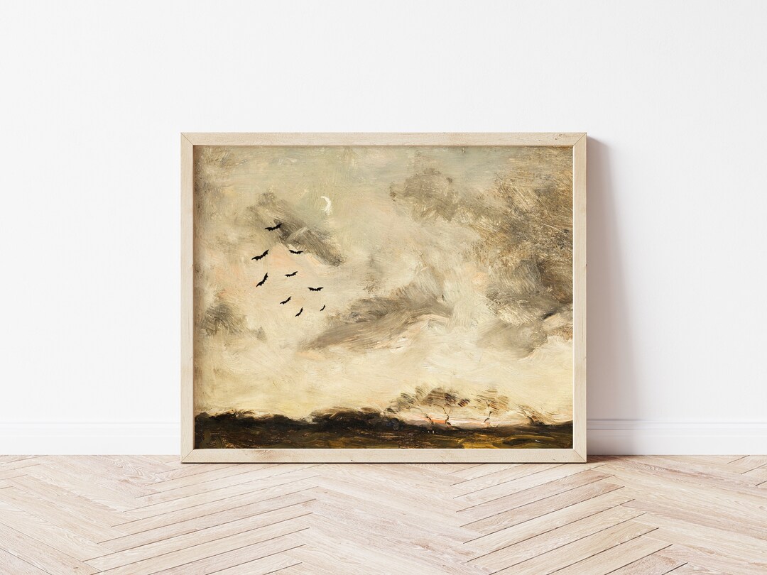 Printable Art | Vintage Bat Landscape | Halloween | Fall Landscape ...