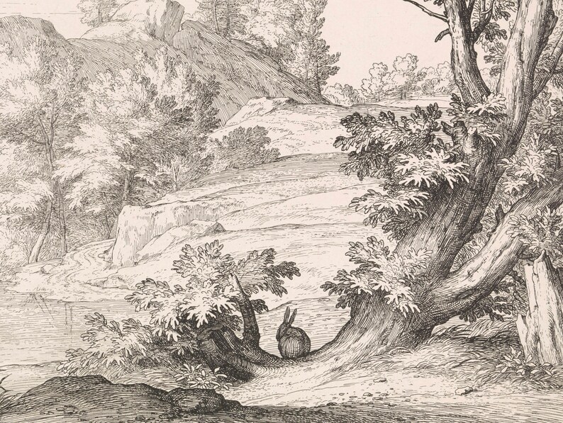 Printable Art Vintage Bunny Rabbit Landscape Drawing - Etsy