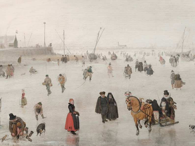 Printable Art Vintage Ice Skating Painting Winter Scene | Etsy