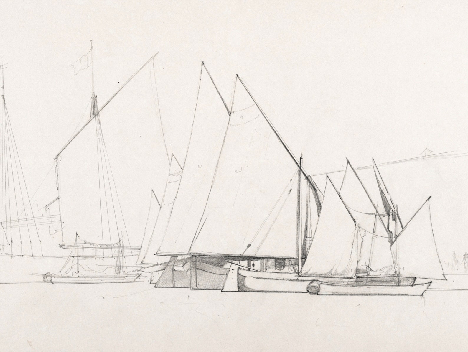 Printable Art | Vintage Sailboat Pencil Drawing | Harbor Ships ...