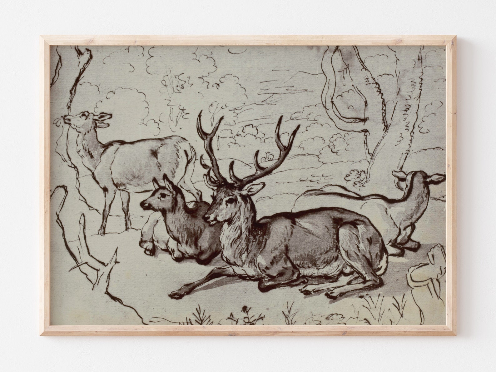 Printable Art | Vintage Deer Sketch Drawing | Fall Deer Art | Christmas ...