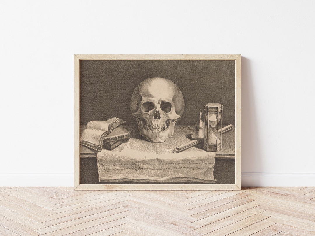 Printable Art | Vintage Skull Skeleton Etching | Muted Colors ...