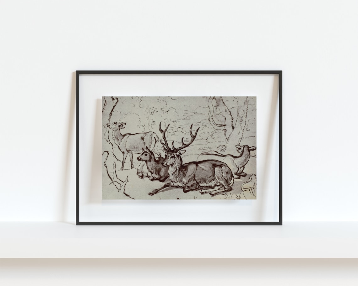 Printable Art | Vintage Deer Sketch Drawing | Fall Deer Art | Christmas ...