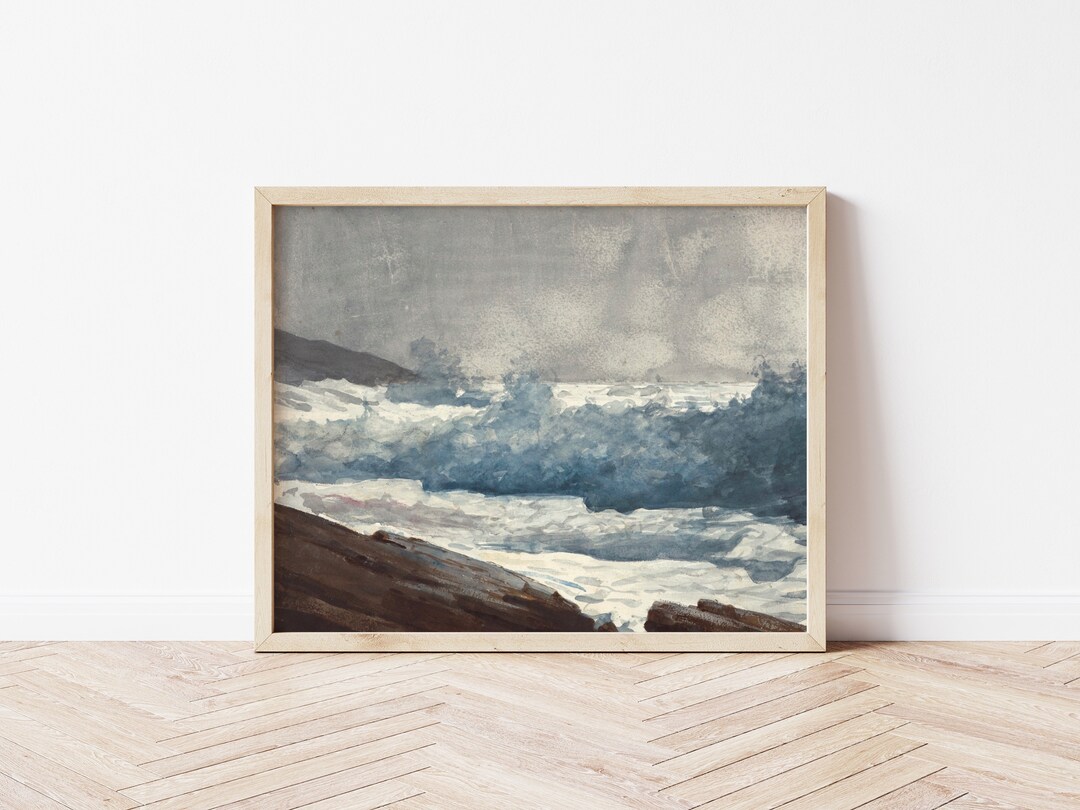 Printable Art | Vintage Ocean Landscape Painting | Crashing Waves ...