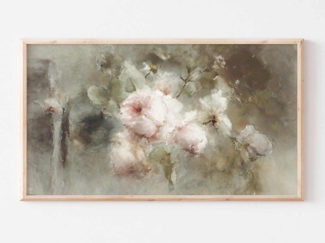 Samsung Frame TV Art File | Vintage Roses Watercolor | Pink | Farmhouse ...