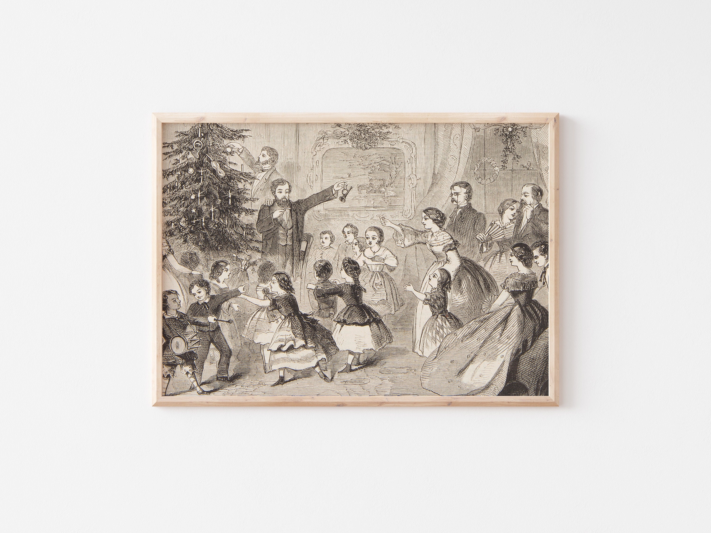 Printable Art | Vintage Christmas Party | Pine Tree Drawing | Neutral ...