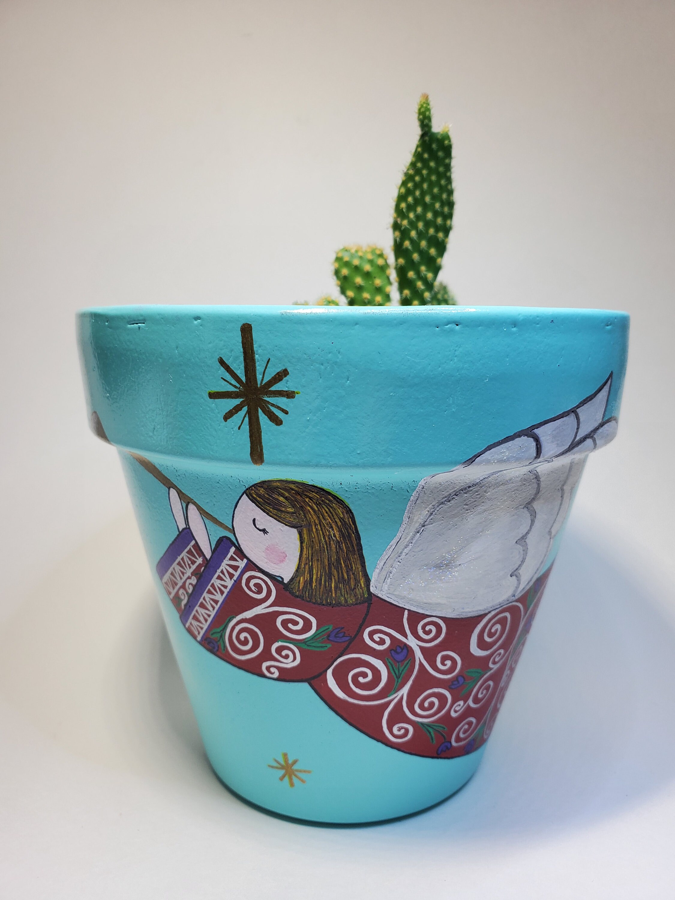 Terracotta Pot Decorated, Design: Angel Painted Flower Pot Medium ...