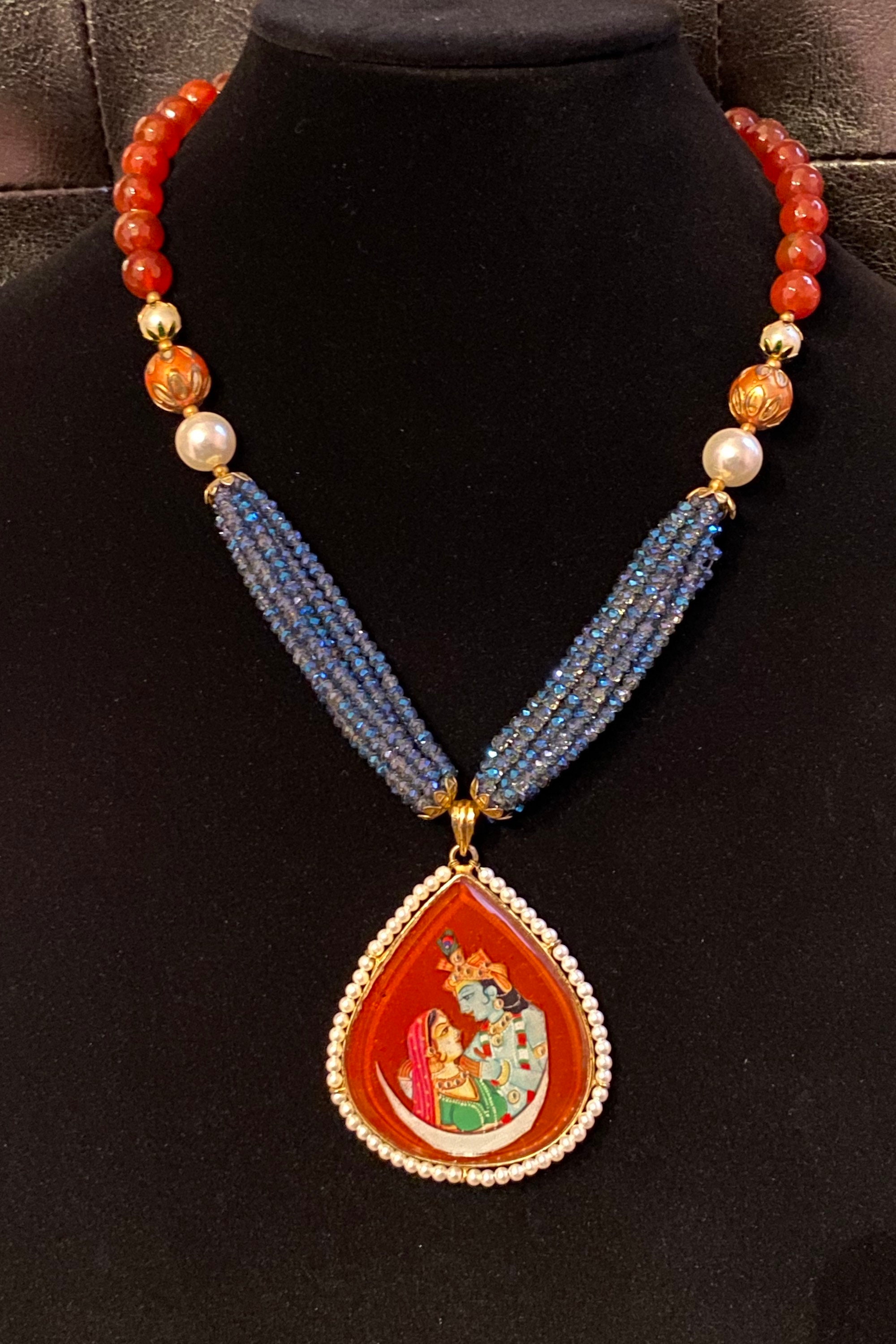 Radha Krishna Pendant and Semi Precious Necklace - Etsy