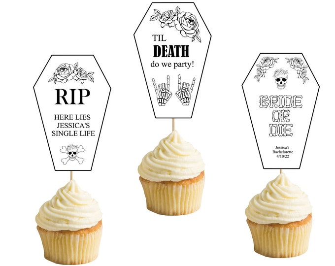 Till Death Do Us Party Cupcake Toppers qty. 6 Gothic Bachelorette Party ...