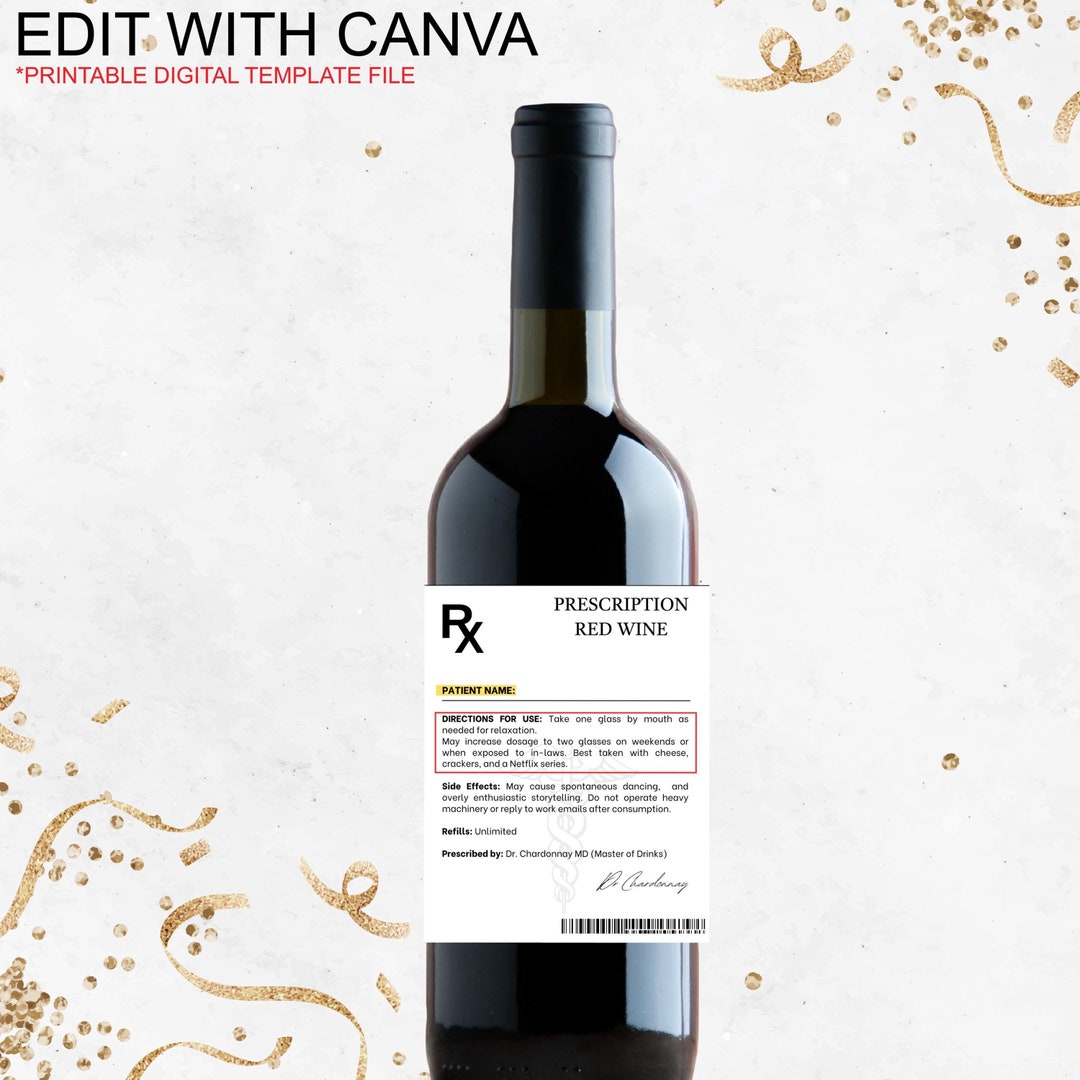 Prescription Wine Label, Editable Wine Label - Etsy
