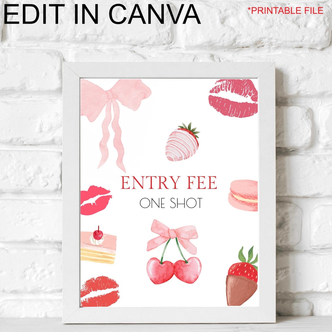 Galentines Day Entry Fee One Shot Sign for Party Favor Shots, Valentine ...