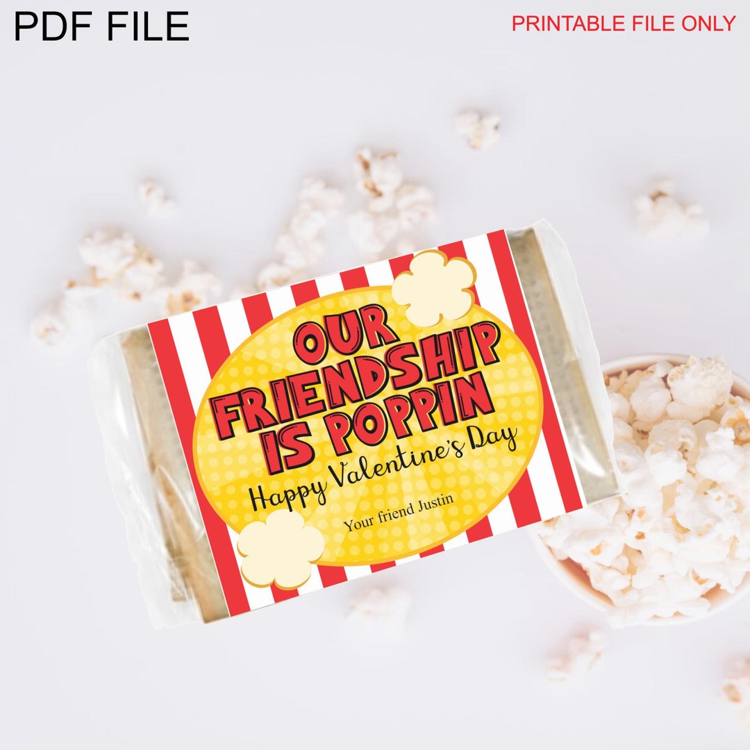 Popcorn Valentine Printable Tags, Pop Corn Valentine, Popcorn Wrap ...