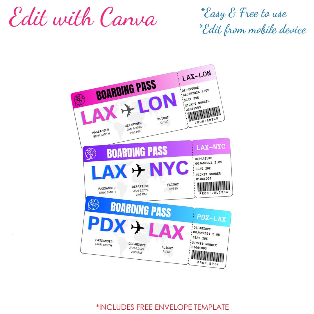 Boarding Pass Template, Travel Voucher, Flight Voucher - Etsy