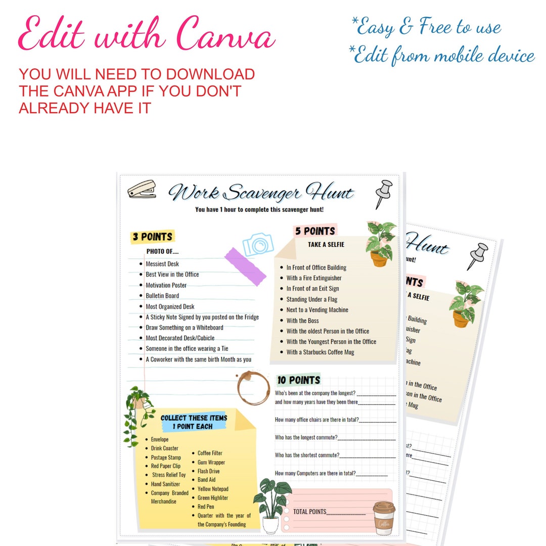 Work Scavenger Hunt, Editable Game, Photo Scavenger Hunt Office Party ...
