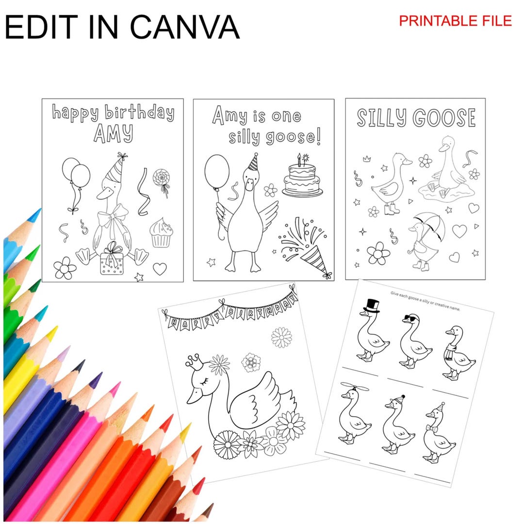 One Silly Goose Birthday Coloring Pages, Editable Birthday Activity ...