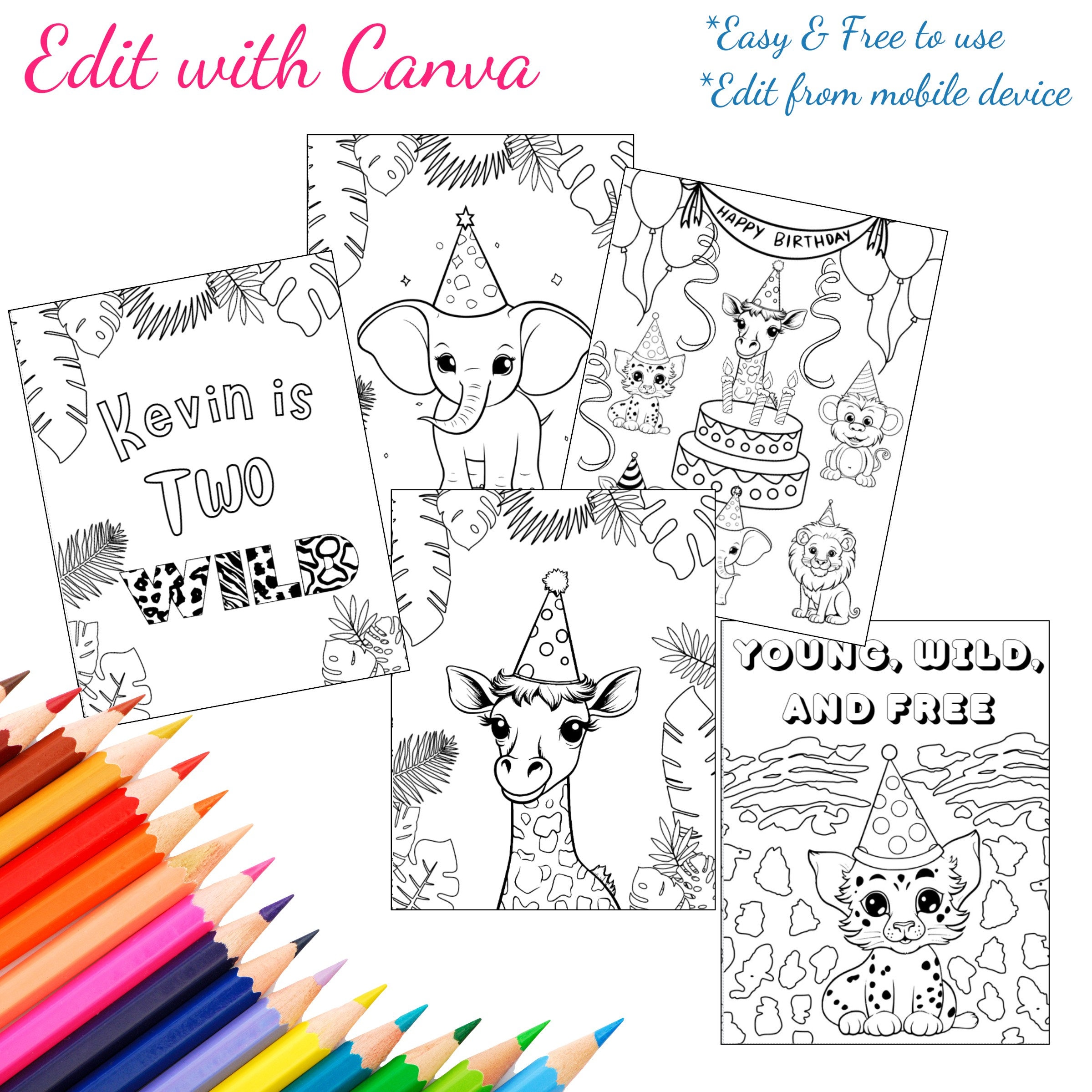 Two Wild Coloring Pages Young Wild and Three, I'm a Wild One Birthday ...