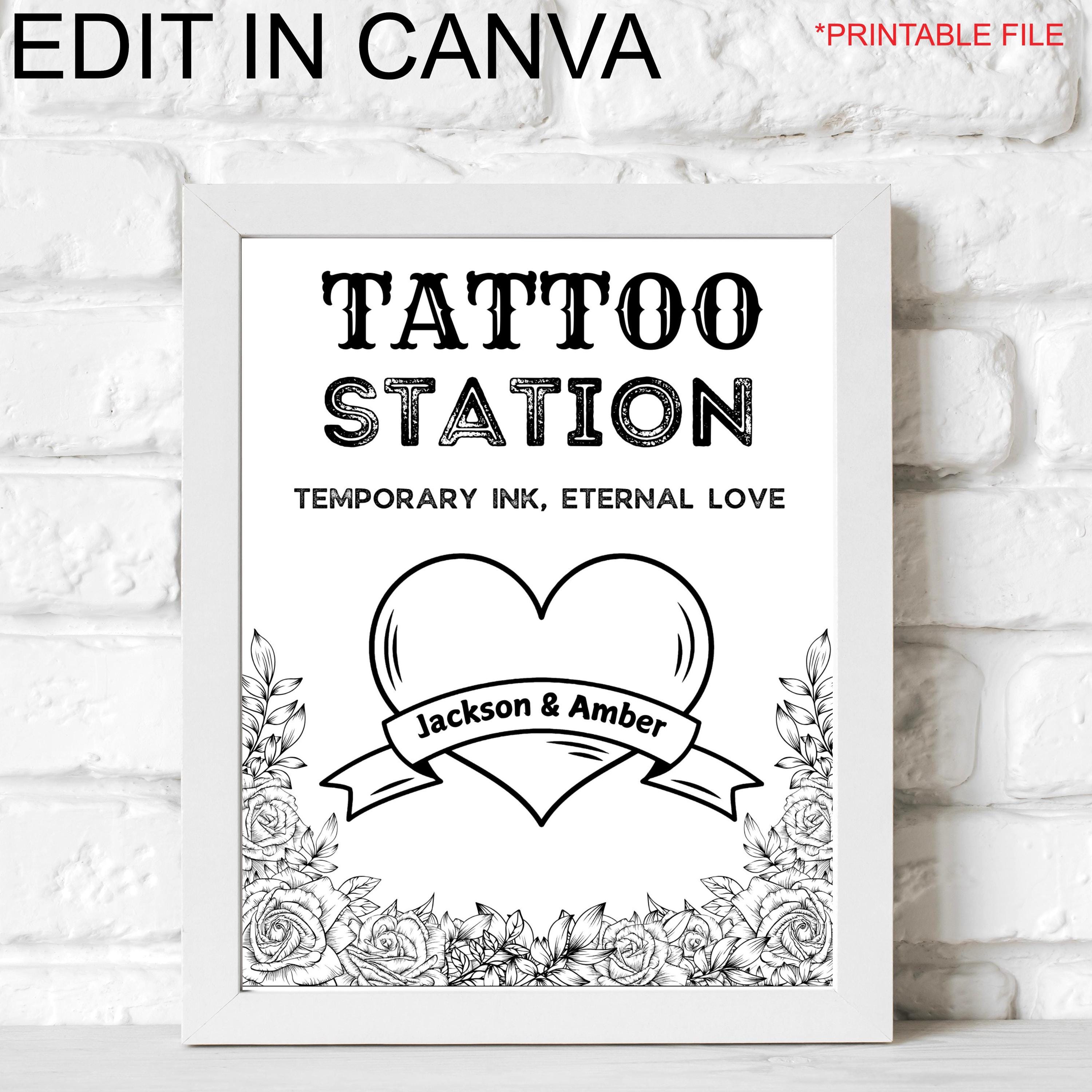 Wedding Temporary Tattoos Sign, Tattoo Station, Wedding Tattoo Bar ...