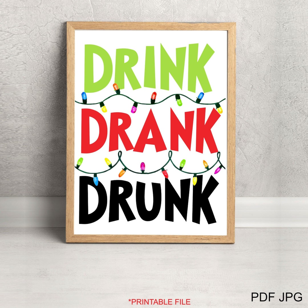 Drink Drank Drunk Christmas Party Sign, Holiday Bar Cart Sign for ...