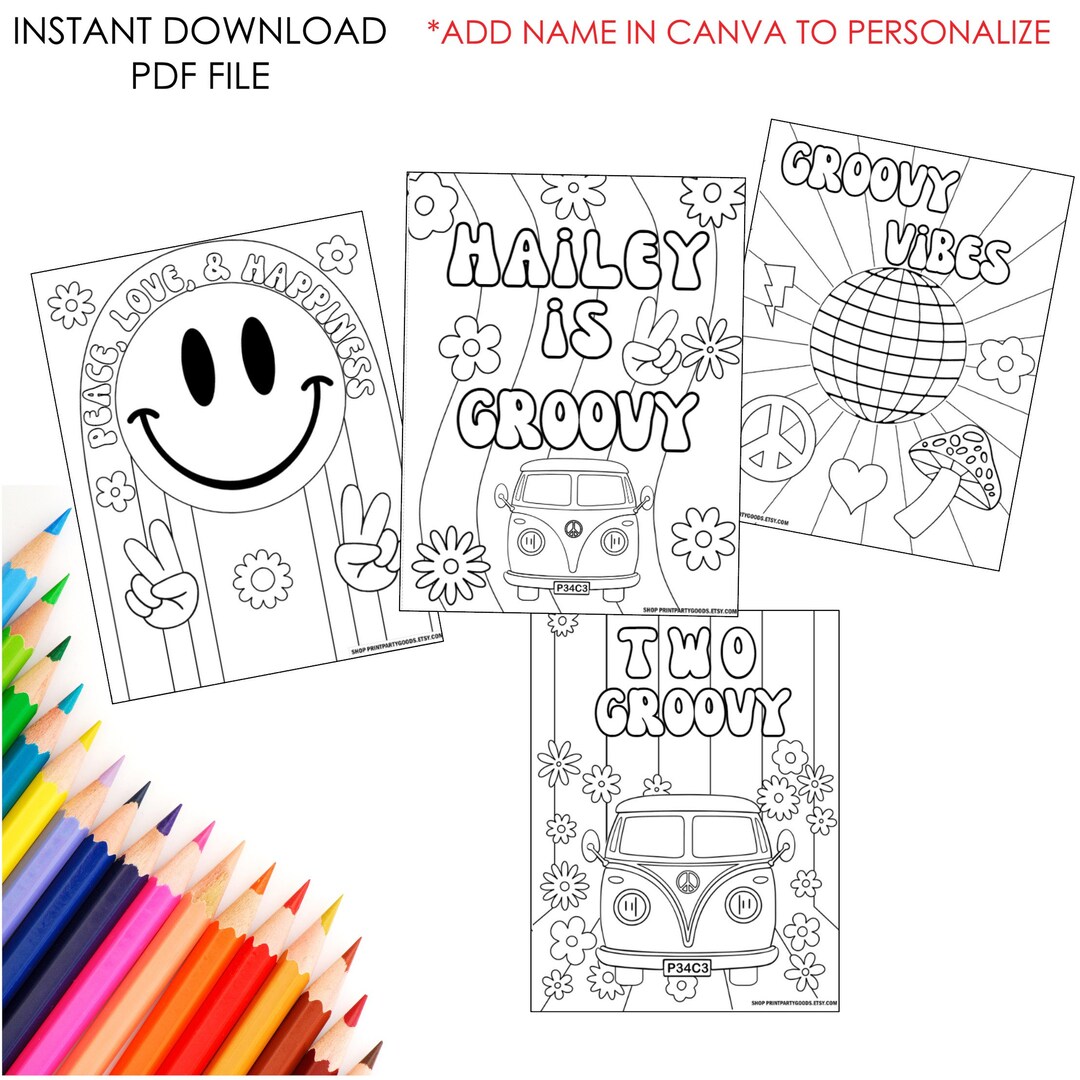 Two Groovy Birthday Coloring Pages, Groovy One Birthday Coloring - Etsy