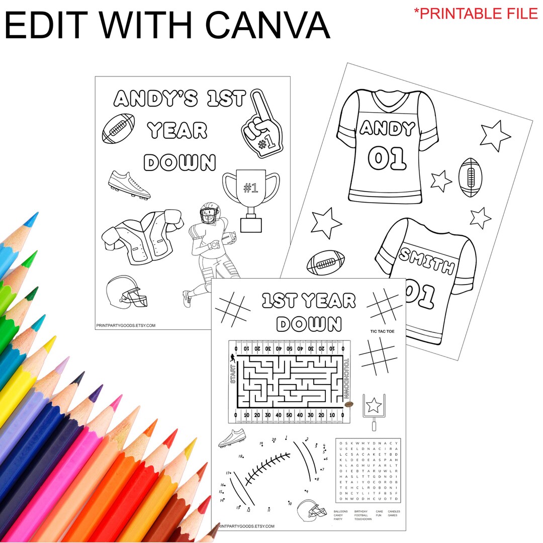 First Year Down Birthday Custom Coloring Pages, Sports First Birthday ...