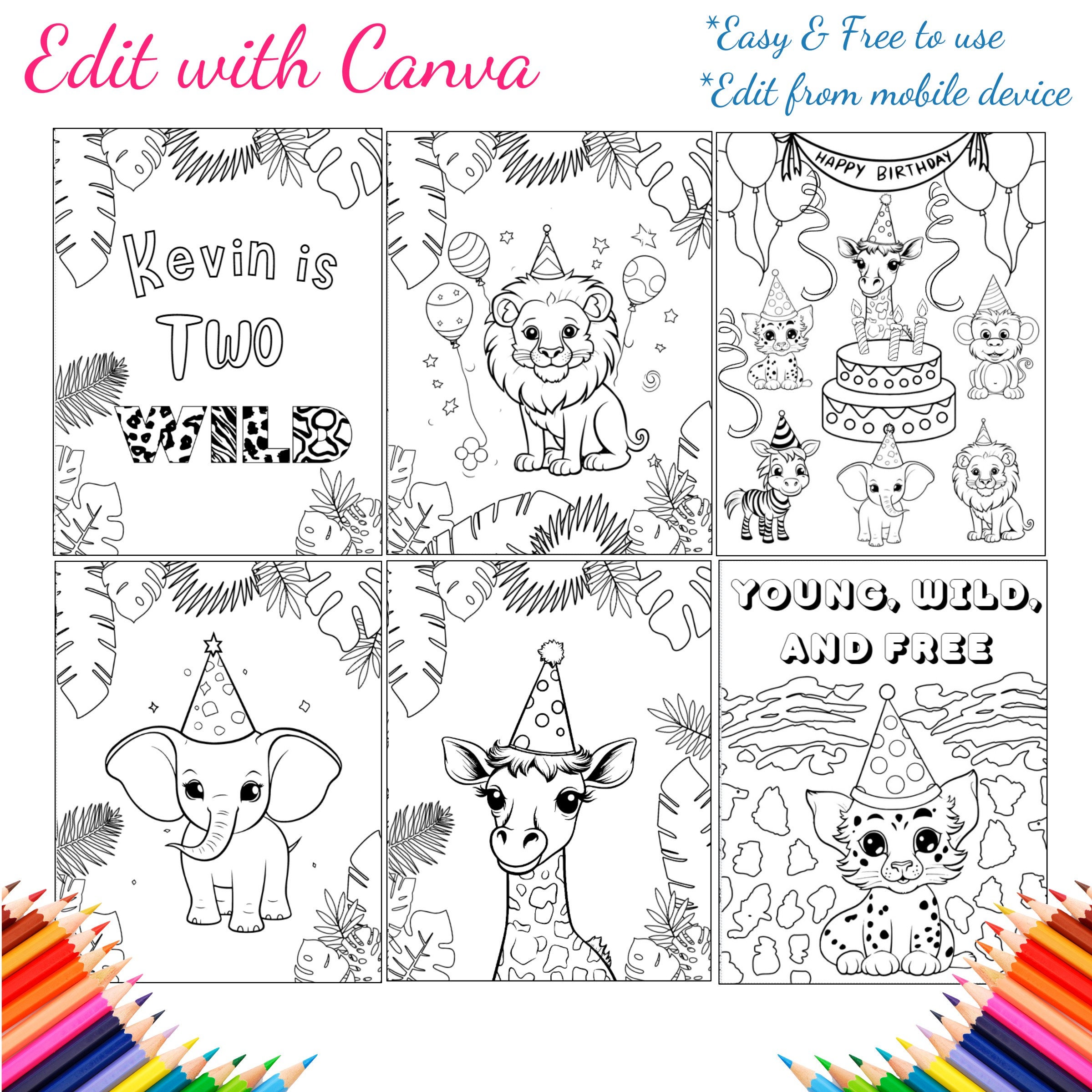 Two Wild Coloring Pages Young Wild and Three, I'm a Wild One Birthday ...
