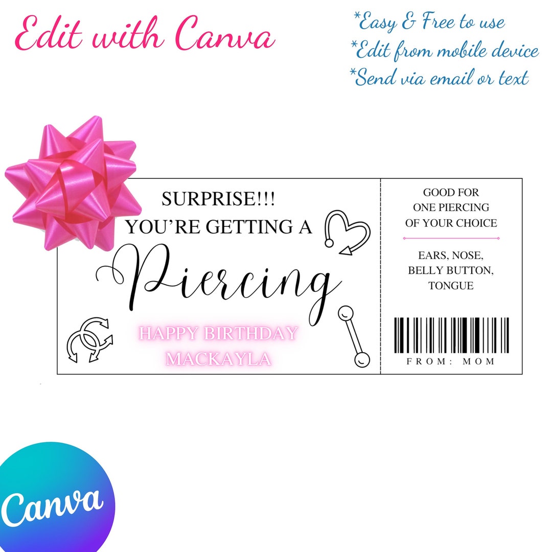 Piercing Voucher Gift Voucher Editable Ticket Piercing Gift Card - Etsy