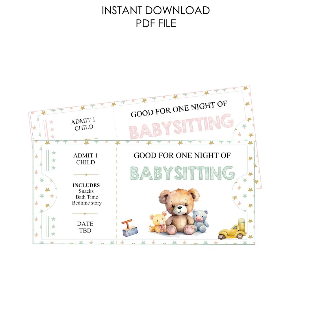 Babysitting Voucher, Babysitting Coupon, Printable Gift Voucher for New ...